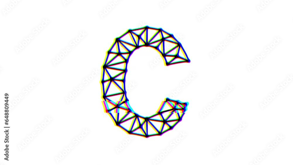 Polygonal letter c animation with glitch effect on white background, 4k ...
