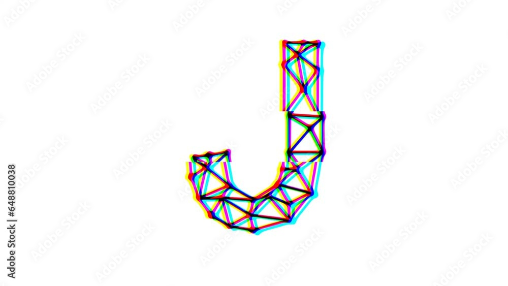 Polygonal letter j animation with glitch effect on white background, 4k ...