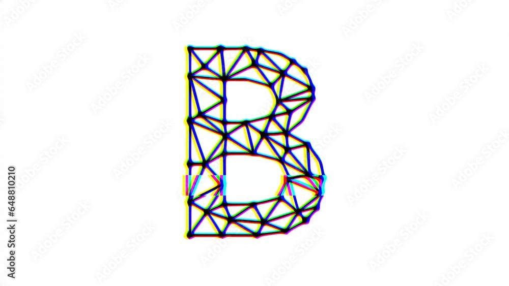 Polygonal letter b animation with glitch effect on white background, 4k ...