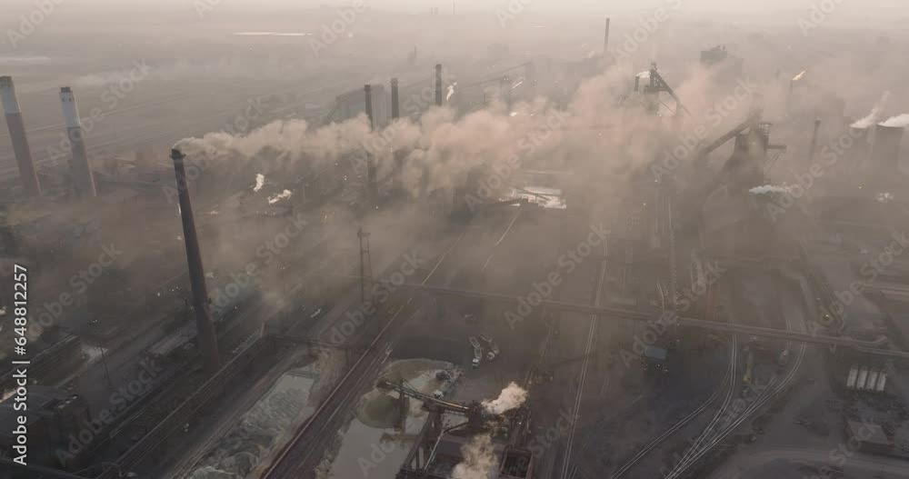 High aerial panning view. Climate Change. Global warming. Industrial ...