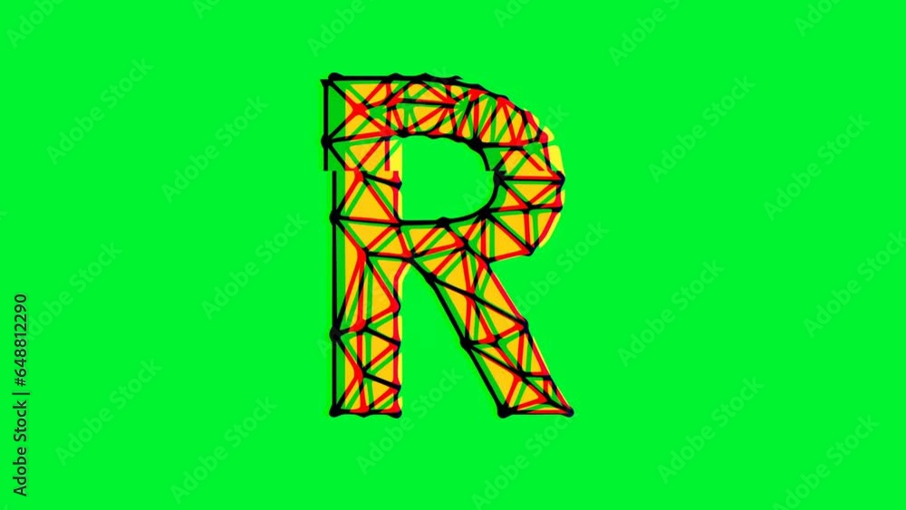Polygonal letter r animation with glitch effect on green background, 4k ...