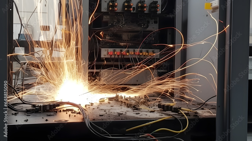 Industrial Electrical panel on fire, short circuit and junction cable ...
