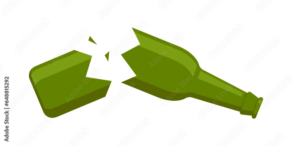 Broken beer bottle. Bottle broken into two halves. Broken, cracked ...