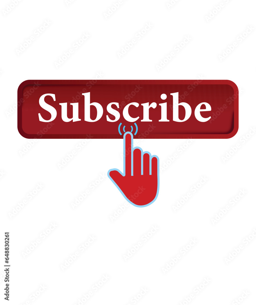 Red color subscribe vector button with hand cursor isolate on white ...