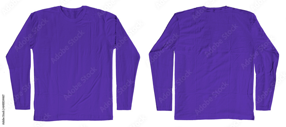 Blank Purple Long Sleeves T-Shirt Template Short Sleeves Front and Back ...