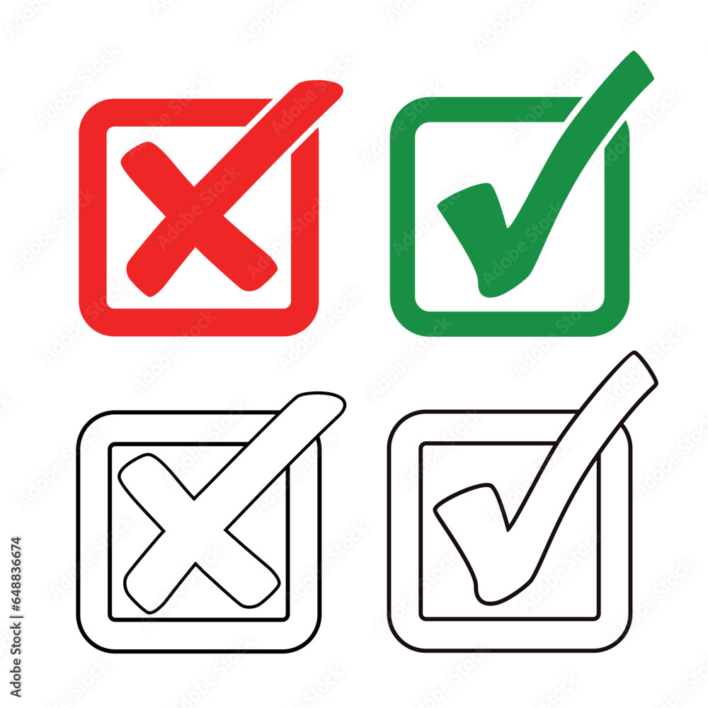 Green tick and red cross. Tick and cross icon. True or false. Yes and ...