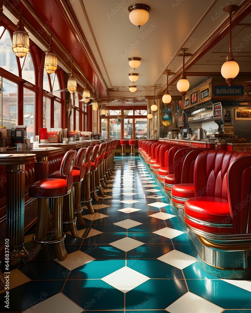 1970's Style of Retro Diner Interior, checkered floors Stock Photo ...