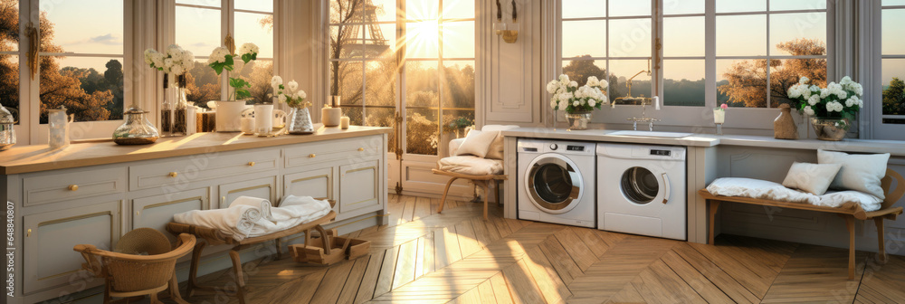 elegant utility meets timeless design: a french laundry room infused ...