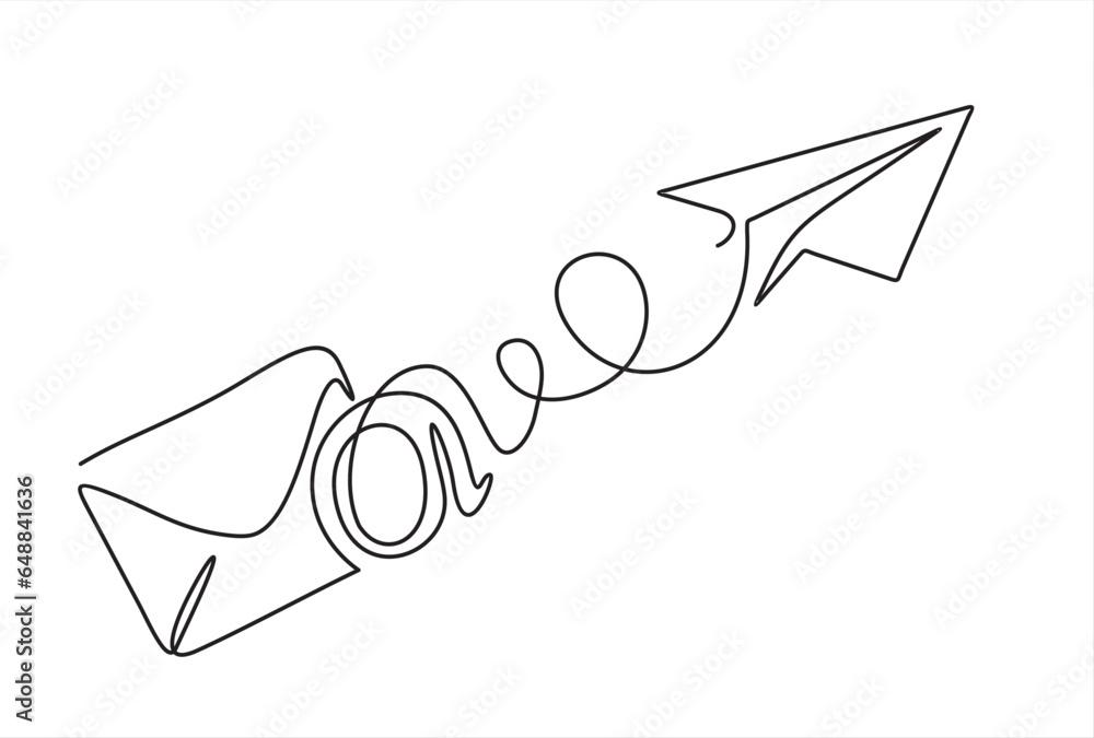 continuous one line drawing of Email message post letter send ...