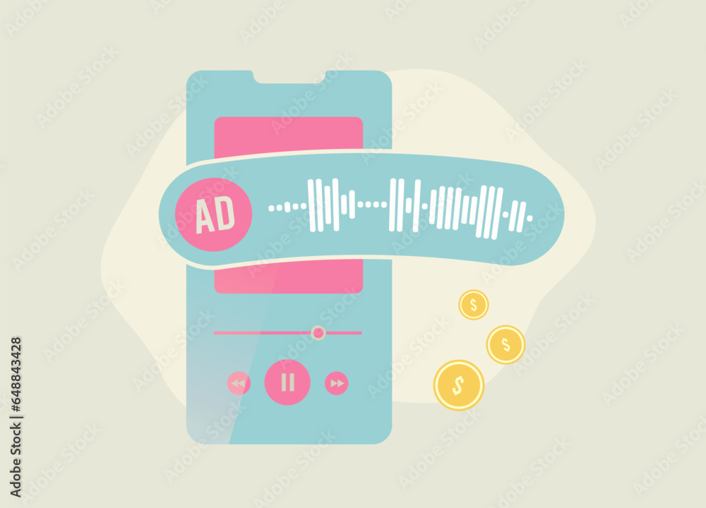 Programmatic Audio Advertising concept. Automated Ad Insertion in Media ...