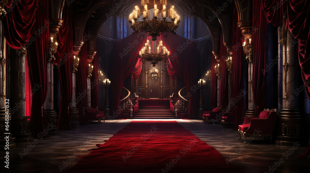 Vampire Dracula castle interior, victorian red furnitures. Halloween ...