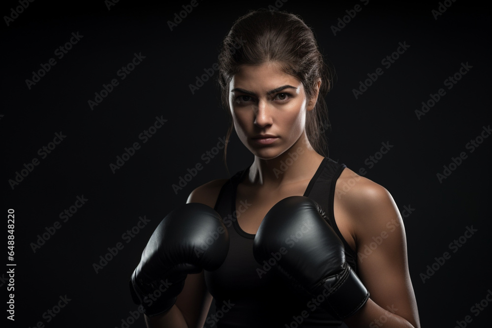 Portrait of woman doing boxing defence posture pose, Concept of woman ...