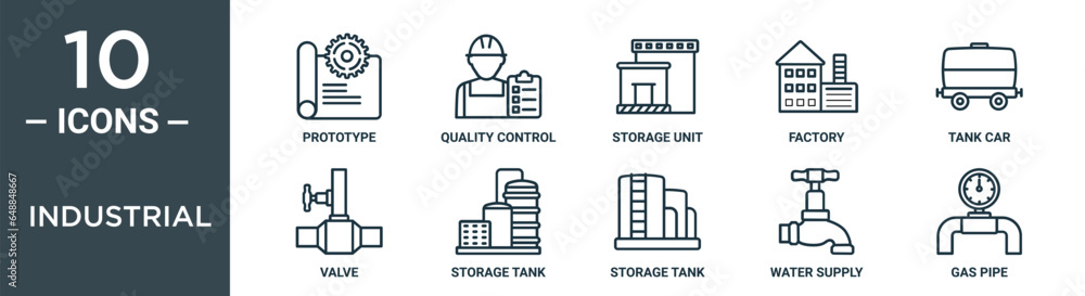 industrial outline icon set includes thin line prototype, quality ...