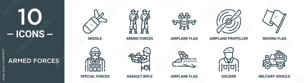 Vetor de armed forces outline icon set includes thin line missile ...