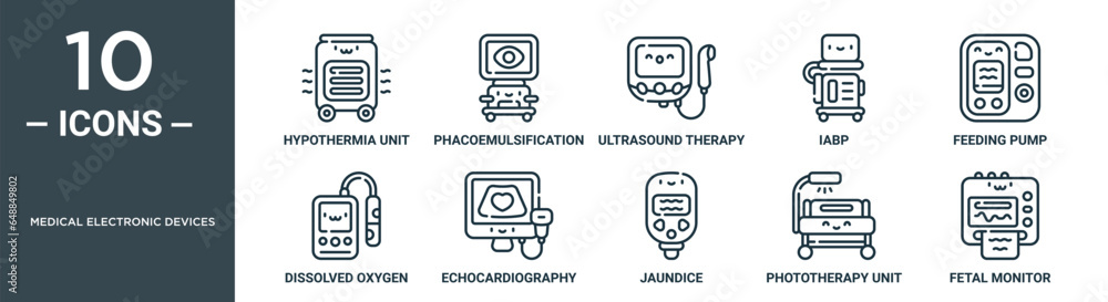 Vetor de medical electronic devices outline icon set includes thin line ...