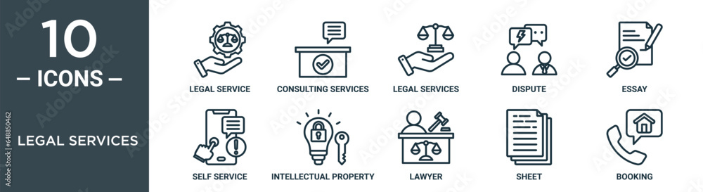 legal services outline icon set includes thin line legal service ...
