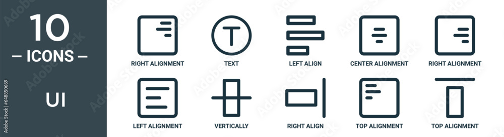 ui outline icon set includes thin line right alignment, text, left ...
