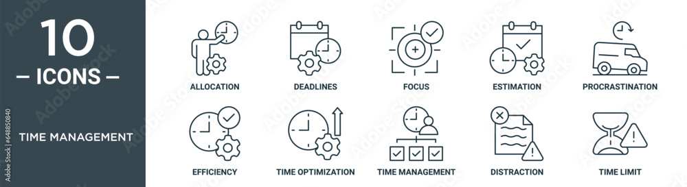 time management outline icon set includes thin line allocation ...