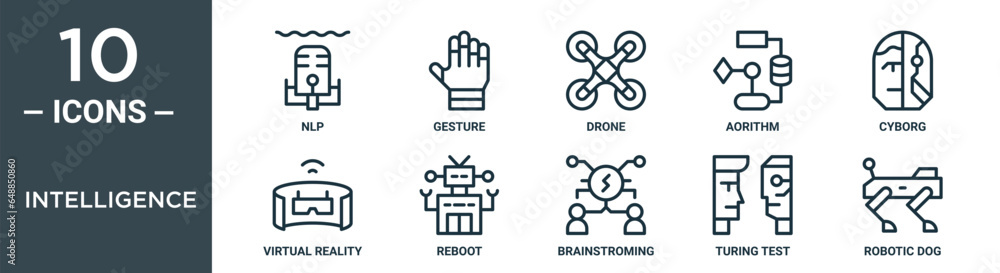 Vetor de intelligence outline icon set includes thin line nlp, gesture ...