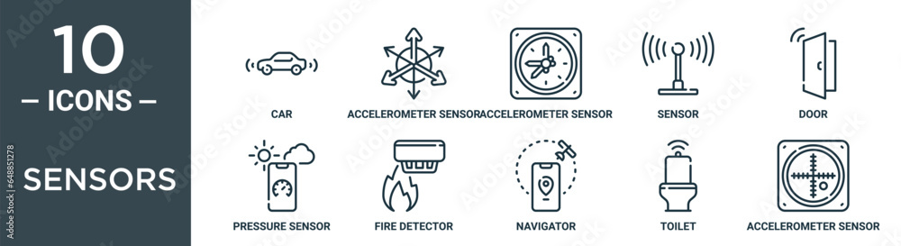 sensors outline icon set includes thin line car, accelerometer sensor ...