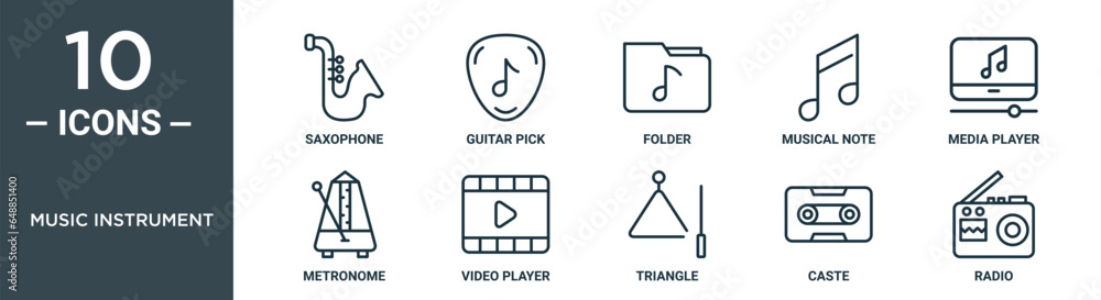 music instrument outline icon set includes thin line saxophone, guitar ...