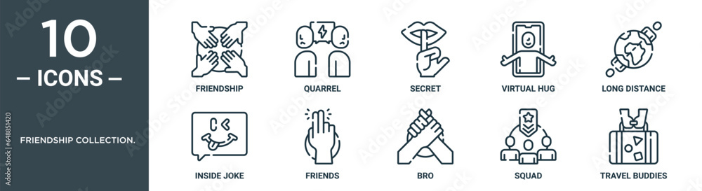 friendship collection. outline icon set includes thin line friendship ...