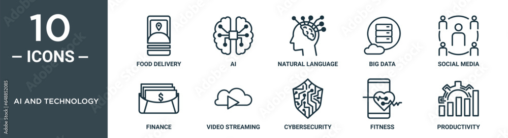 ai and technology outline icon set includes thin line food delivery, ai ...