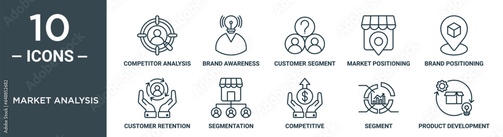 Vettoriale Stock market analysis outline icon set includes thin line ...
