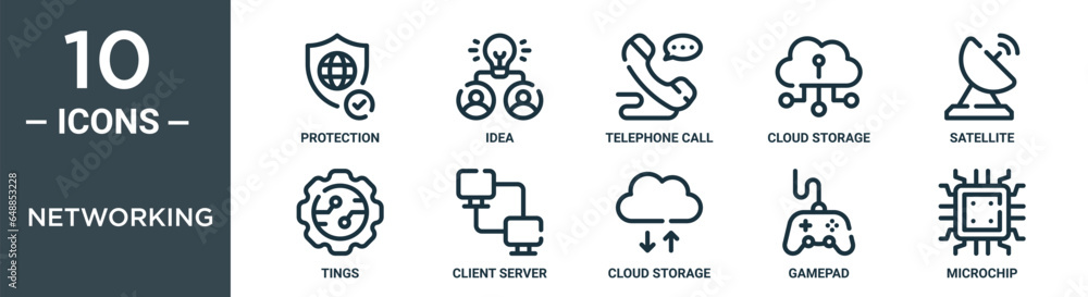 networking outline icon set includes thin line protection, idea, telephone call, cloud storage ...