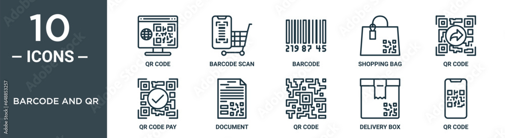Vetor de barcode and qr outline icon set includes thin line qr code, barcode scan, barcode ...