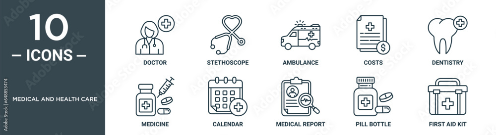 medical and health care outline icon set includes thin line doctor ...
