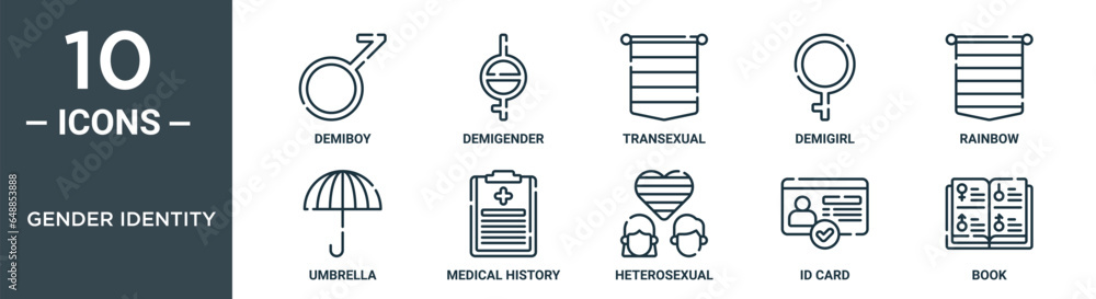 gender identity outline icon set includes thin line demiboy, demigender ...