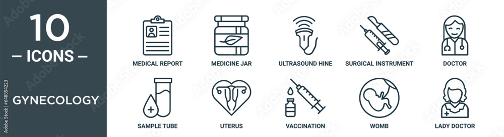 gynecology outline icon set includes thin line medical report, medicine ...