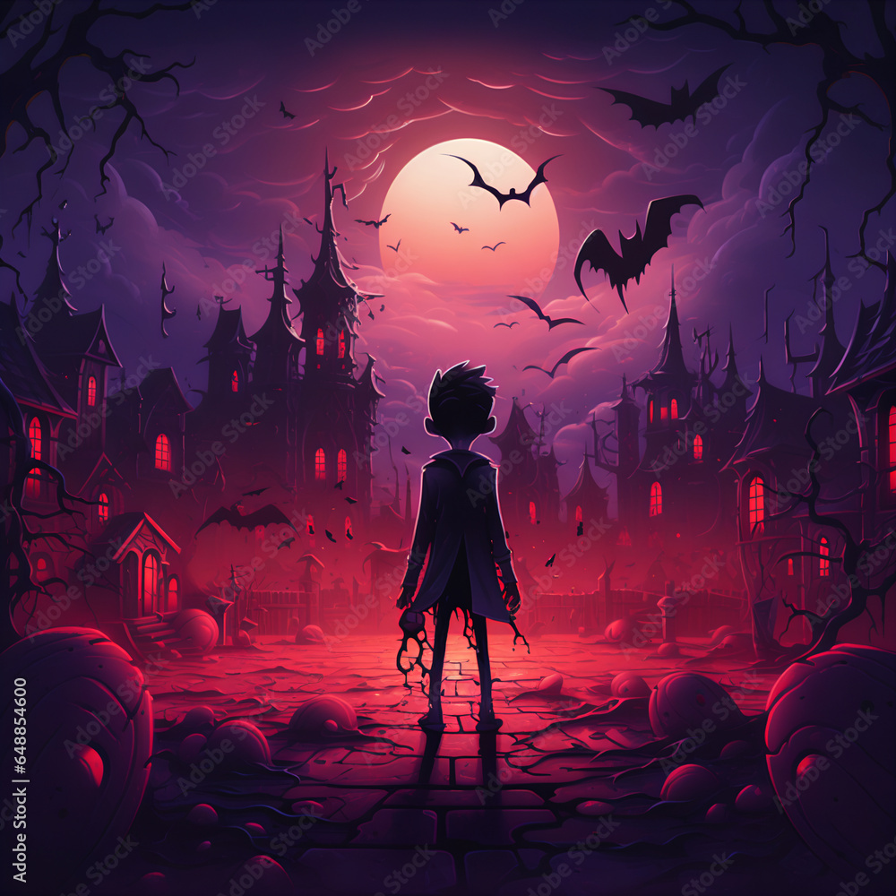 Dynamic Vampire Halloween Illustration in Saturated Color Palette with ...