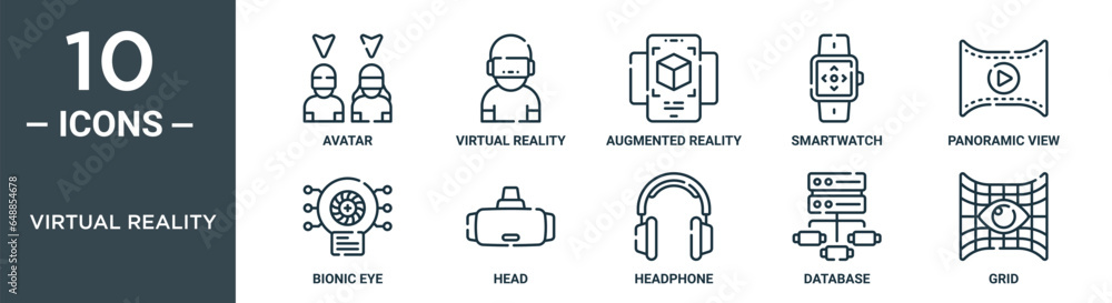virtual reality outline icon set includes thin line avatar, virtual ...