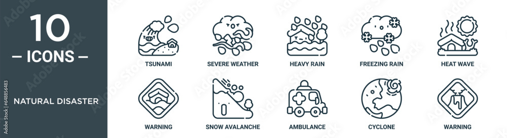 Vetor de natural disaster outline icon set includes thin line tsunami ...