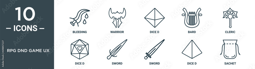 rpg dnd game ux outline icon set includes thin line bleeding, warrior ...