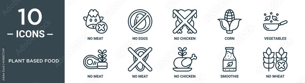 plant based food outline icon set includes thin line no meat, no eggs ...