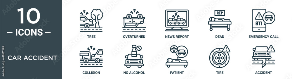 Vetor de car accident outline icon set includes thin line tree ...