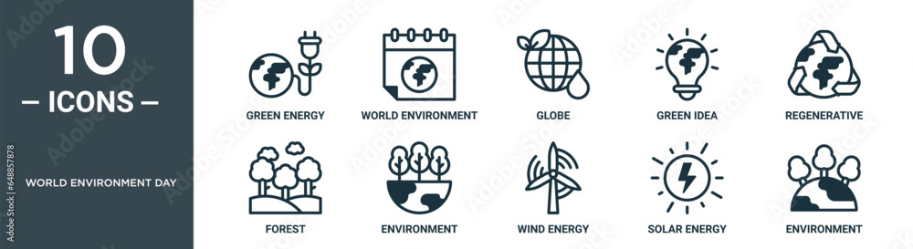 world environment day outline icon set includes thin line green energy ...