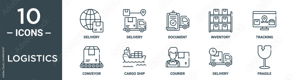 logistics outline icon set includes thin line delivery, delivery ...