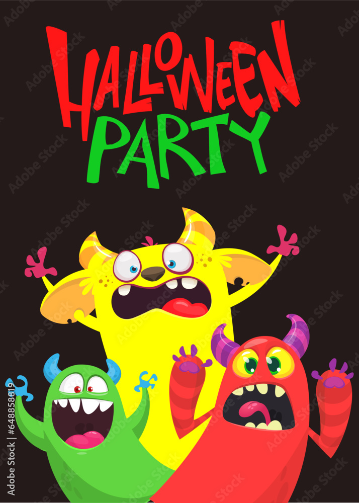 Сartoon monsters set. Halloween party invitation or poster design with ...