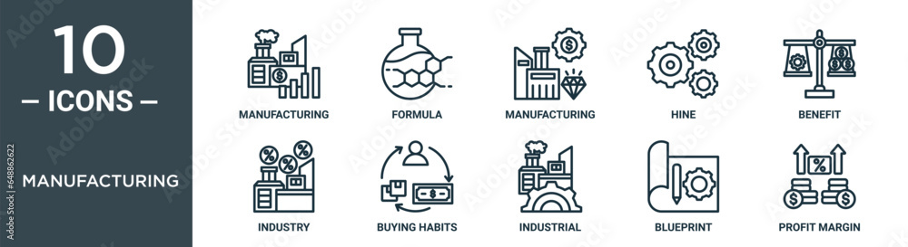 Vetor de manufacturing outline icon set includes thin line ...