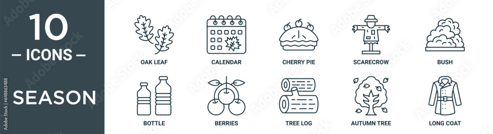 season outline icon set includes thin line oak leaf, calendar, cherry ...