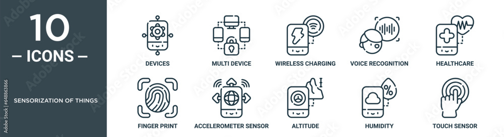 sensorization of things outline icon set includes thin line devices ...