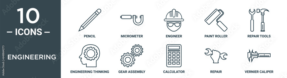 Vetor de engineering outline icon set includes thin line pencil ...