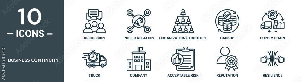 Vetor de business continuity outline icon set includes thin line ...