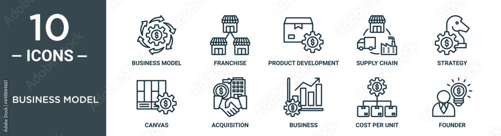 Vetor de business model outline icon set includes thin line business ...