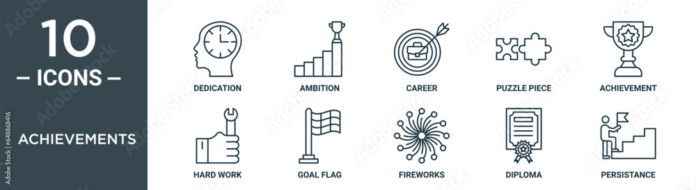 Vetor de achievements outline icon set includes thin line dedication ...