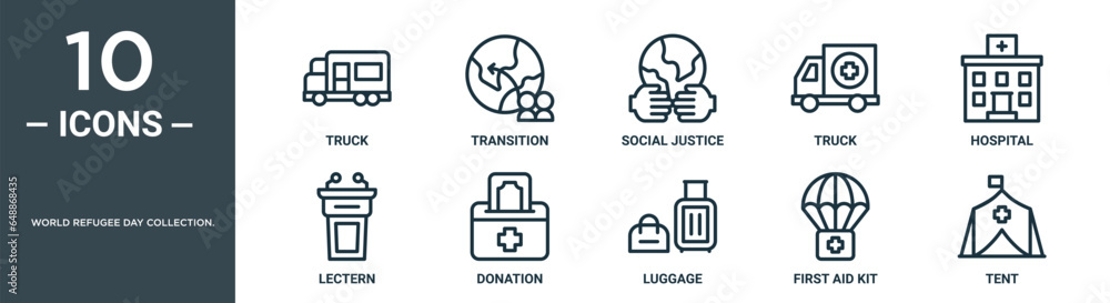 world refugee day collection. outline icon set includes thin line truck ...